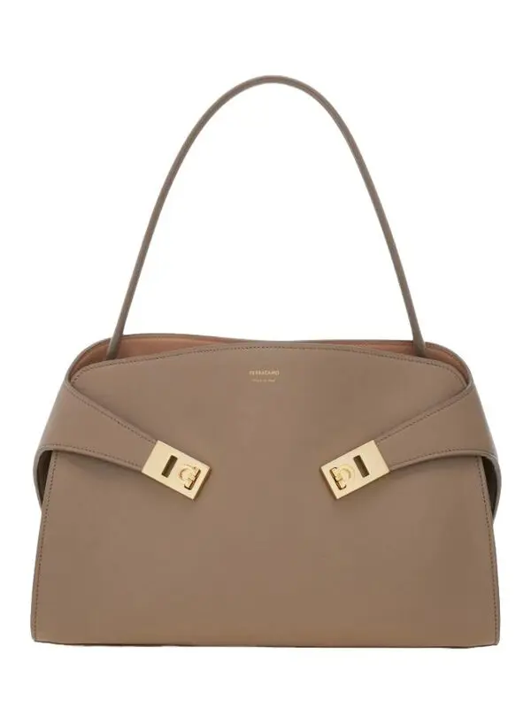FERRAGAMO Hug Soft Shoulder Bag - Warm Taupe/grayish Pink