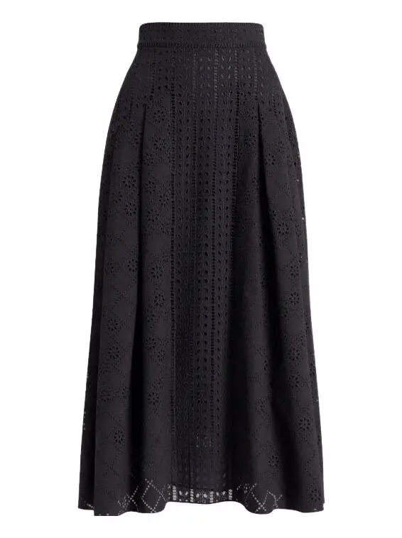 Alberta Ferretti Hollow-out Embroidered Midi Skirt - Black