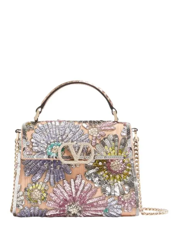 Valentino Garavani Vsling Mini Handbag With Jewel Logo - Multicolored/rose Gold/rose Mist/crystal