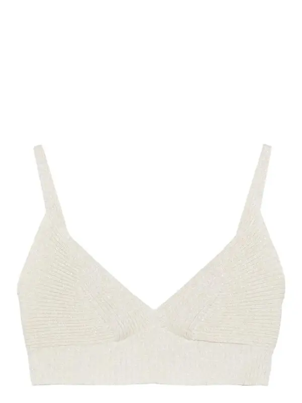 P.a.r.o.s.h Ribbed Knit Metallic V-neck Top - White