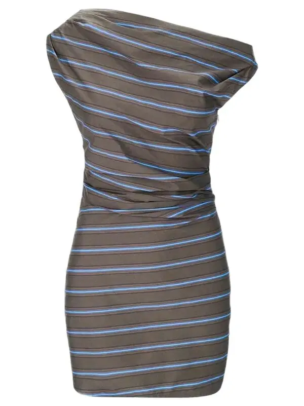 Staud Sleeveless Asymmetrical Stripe Mini Dress - Gray