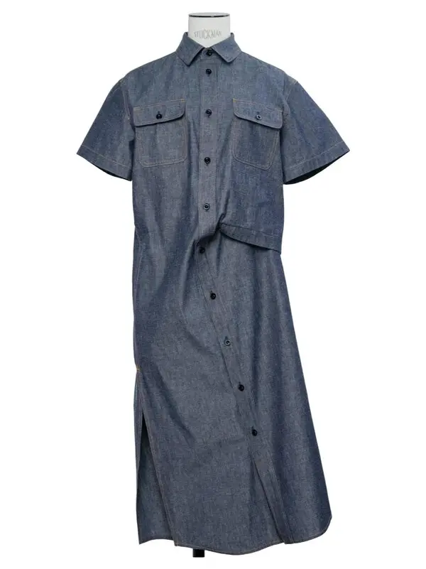 Sacai Short-sleeved Collared Button-down Dress - Blue