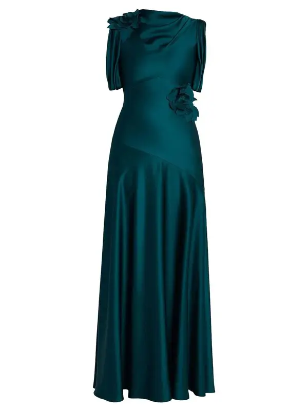 Erdem Floral Embroidered Long Dress - Dark Green