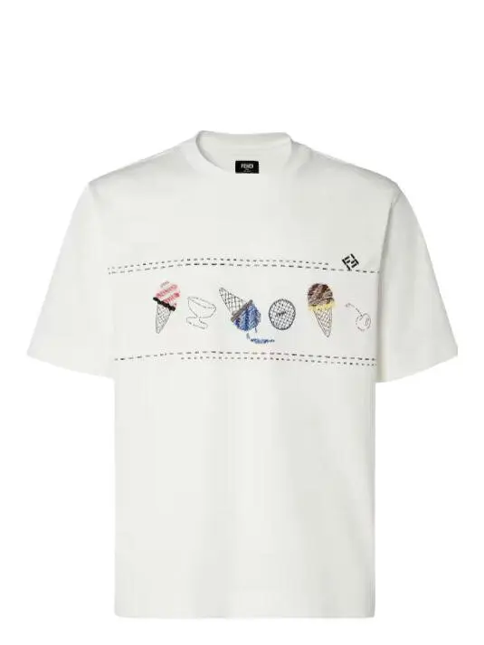 Fendi Ice Cream-embroidered T-shirt - White