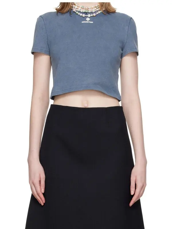 SHUSHU/TONG Cotton Jersey Cropped T-shirt With Ruffle Details - Black