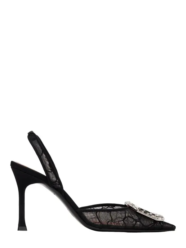 Amina Muaddi Camelia Lace Sling 90 Pointed-toe High-heeled Sandals - Black
