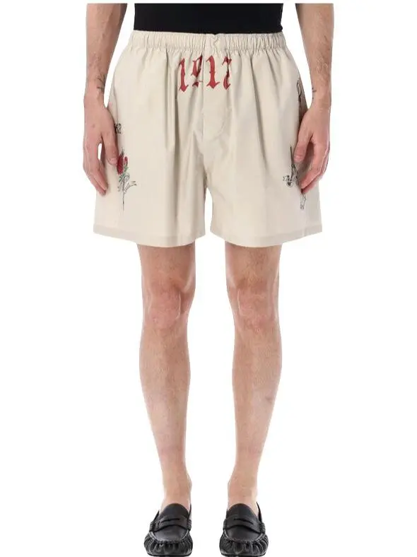 Balenciaga Printed Wide Leg Shorts - Nude