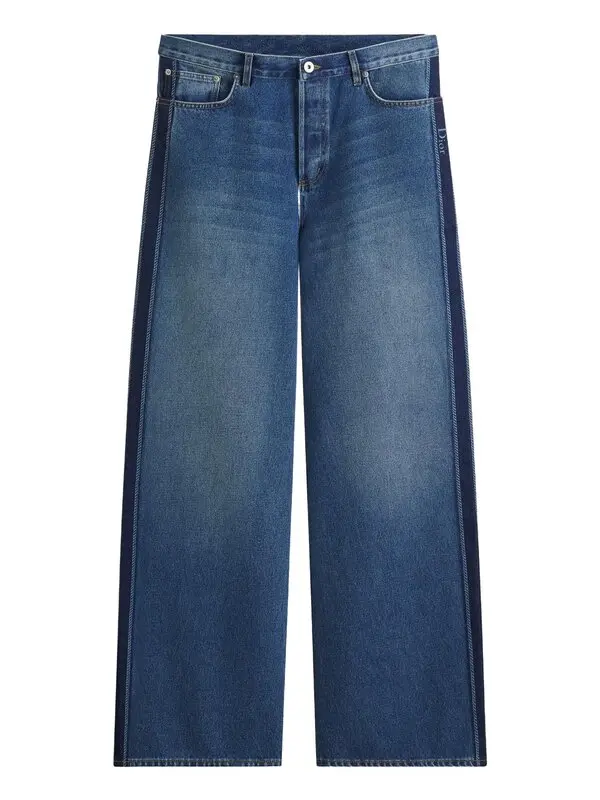 Dior Baggy Jeans With Laser-printed Side Stripes - Blue