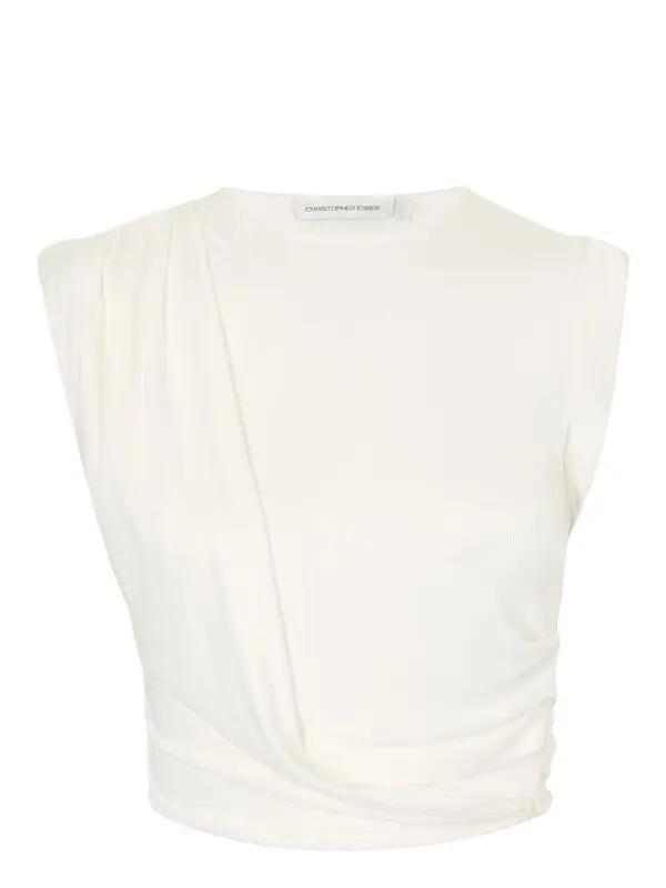 Christopher Esber Verve Ribbed Knit Draped T-shirt - White