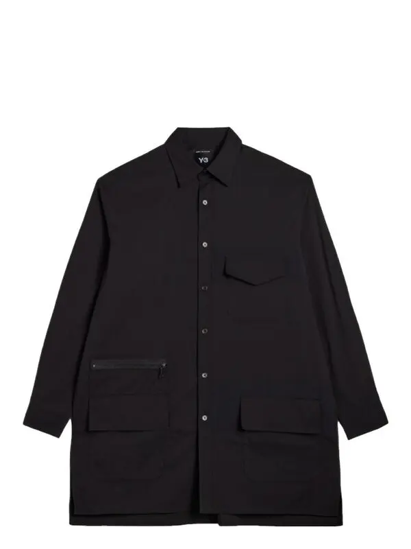 Y3 Long-sleeve Collared Shirt With Multiple Pockets - Black