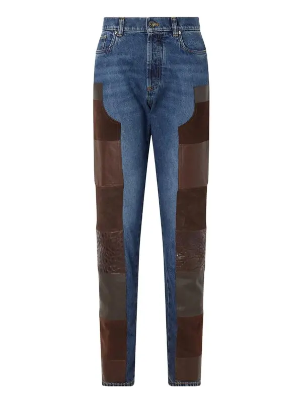 Versace Patchwork Panelled Jeans - Blue