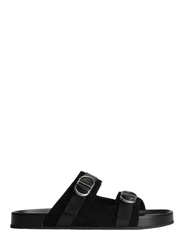 Dior Suede Double Strap Sandals With Cd Buckles - Black