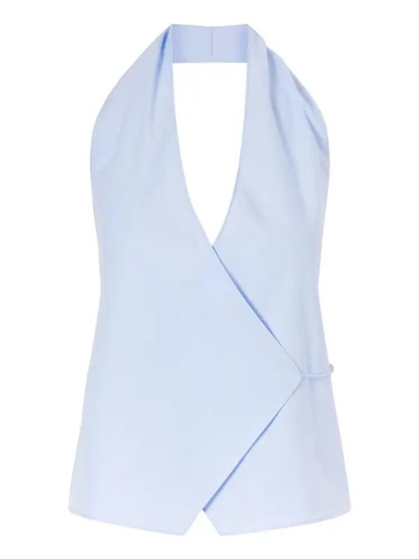 ST. AGNI Organic Cotton Poplin Oxford Wrap Top - Light Blue