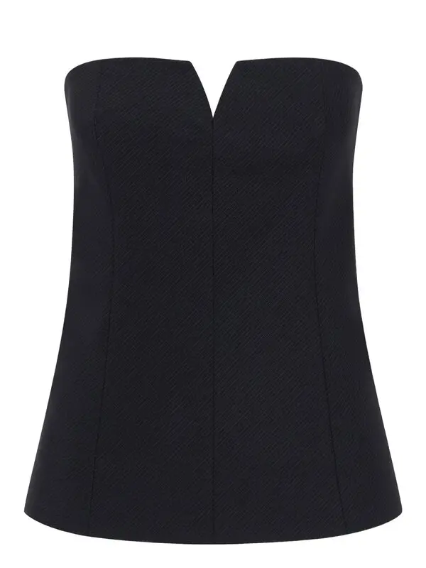 ST. AGNI Wool Pinstripe Strapless Top - Black
