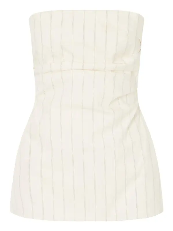 ST. AGNI Striped Strapless Fitted Bodice Top - White
