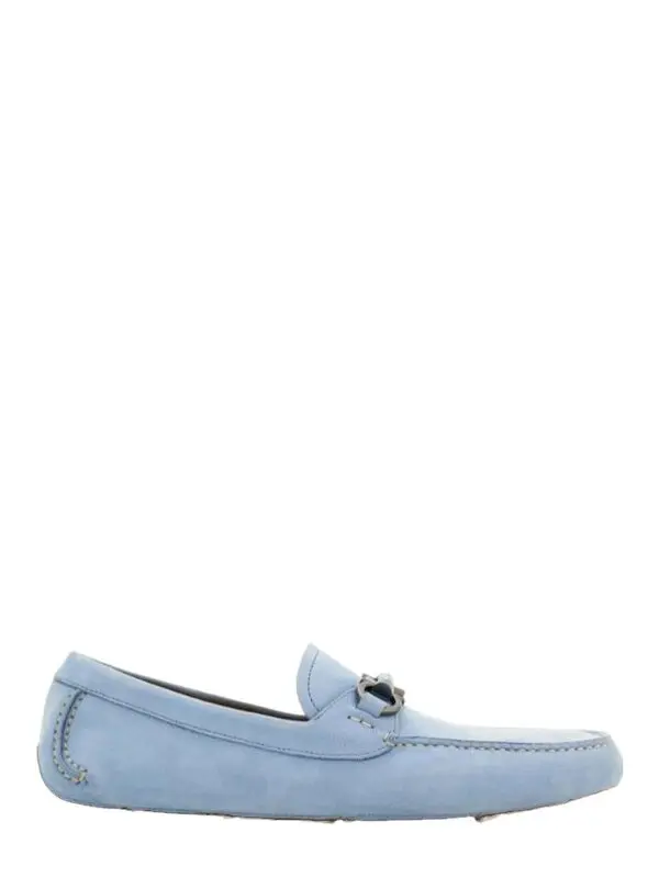 FERRAGAMO Gancini Ornament Nubuck Driver - Light Denim