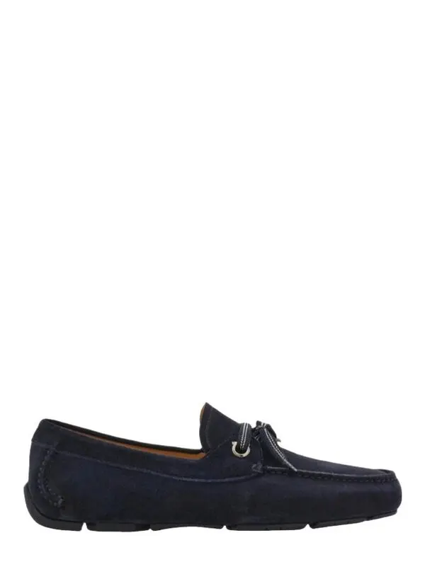 FERRAGAMO Laced Driver Loafers In Suede - Navy Blue