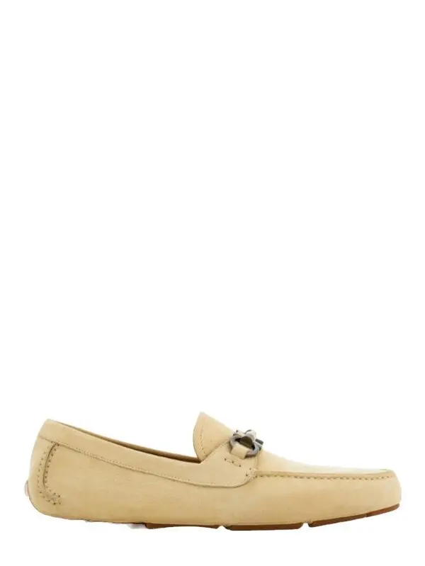 FERRAGAMO Gancini Ornament Nubuck Driver - Ecru