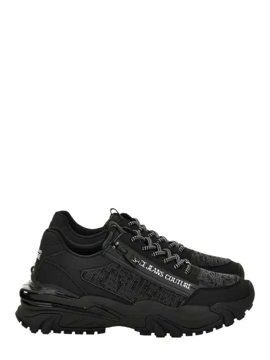 Versace Textured Zip-detail Sneakers - Black