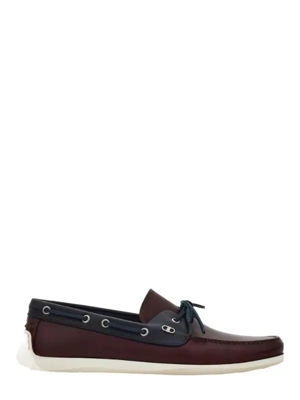 FERRAGAMO Two Tone Leather Boat Loafer - Cordoba Brown/navy
