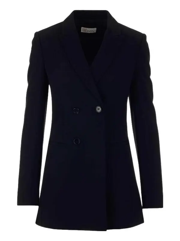 Red Valentino Double-breasted Peak Lapel Long Blazer - Black