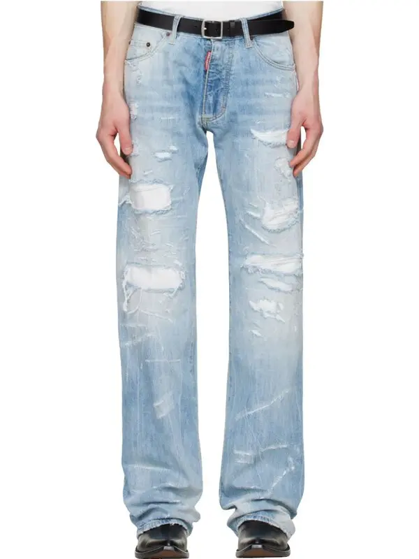 Dsquared2 Belt Loop Jeans With Rainbow Embroidery - Blue