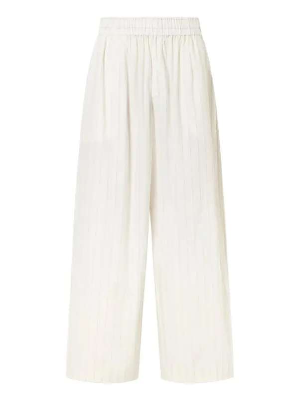 ST. AGNI Striped Wide-leg Cotton-poplin Blend Pants - White