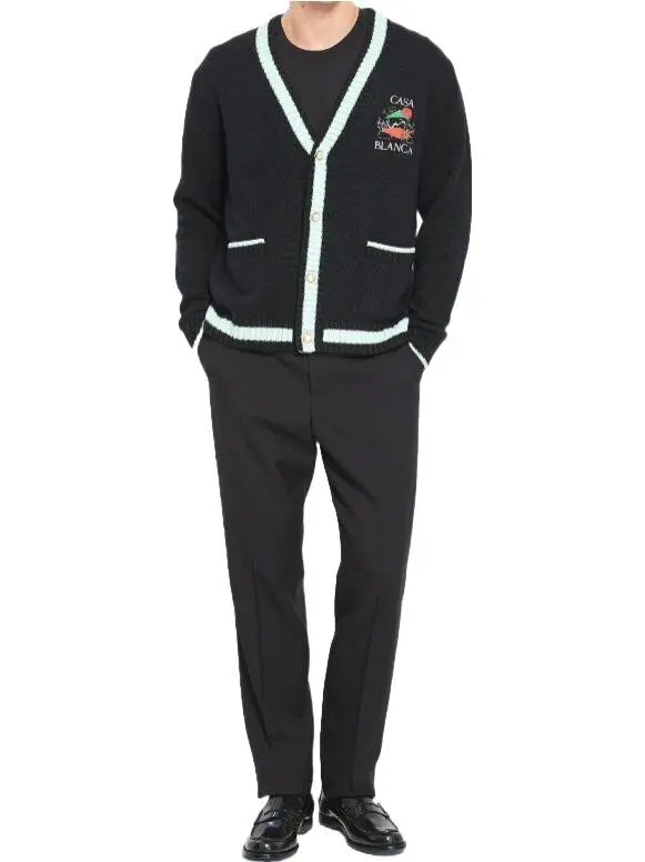 Casablanca Embroidered V-neck Cardigan - Black