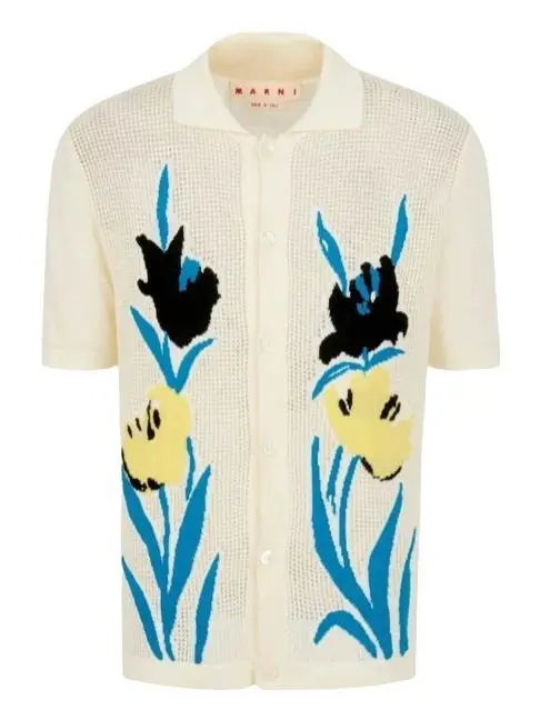 Marni Floral Intarsia Knit Cardigan - White