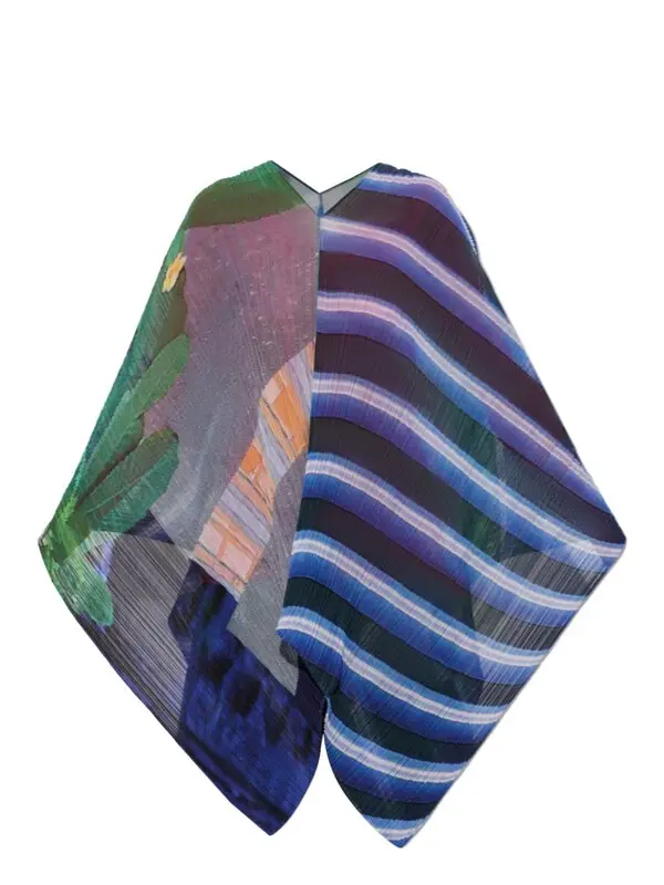 Issey Miyake V-neck Printed Pattern Poncho - Multicolor