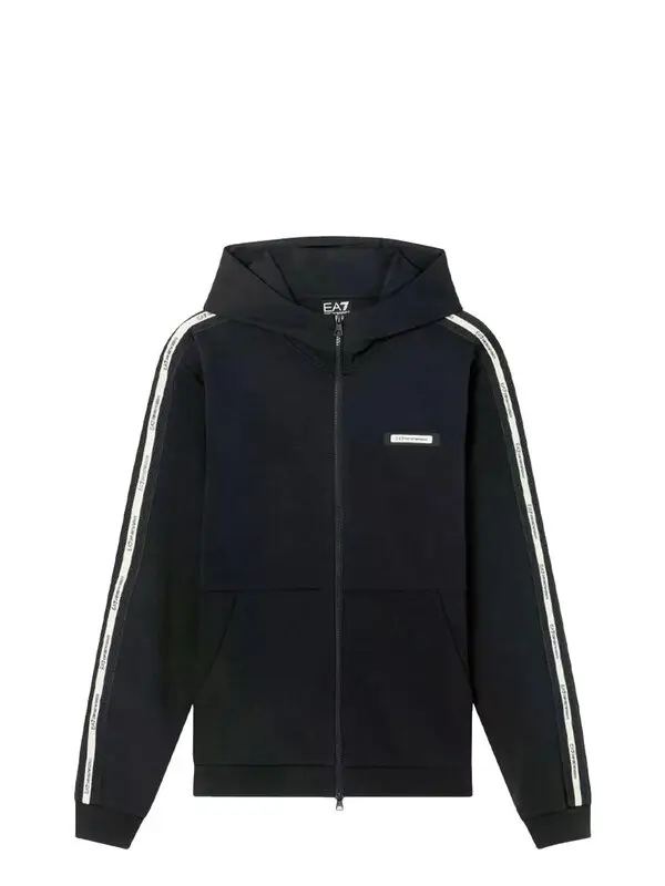 EA7 Logo Tape Zip-up Hoodie - Black