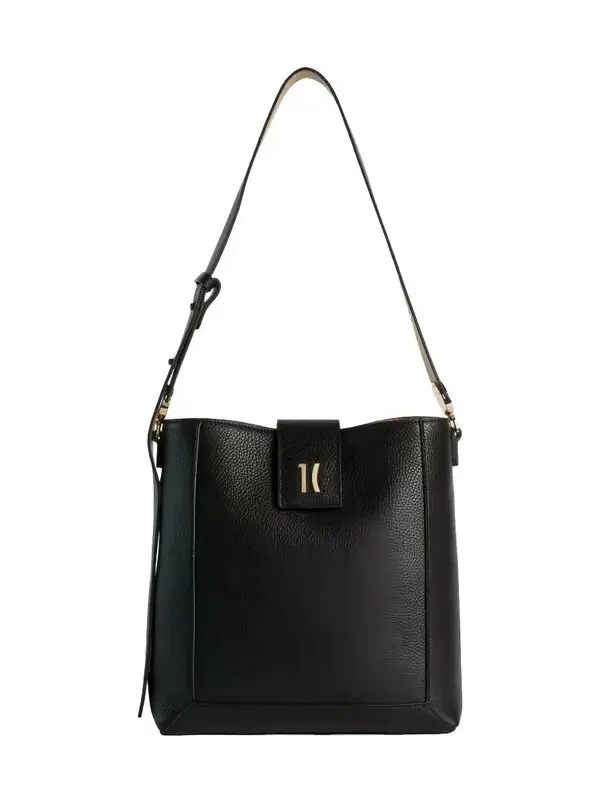 ALVIERO MARTINI 1° CLASSE Grained Shoulder Bag With Logo Plaque - Black