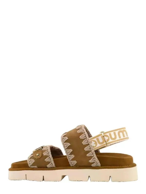 Mou Crochet-trim Logo-plaque Sandals - Brown