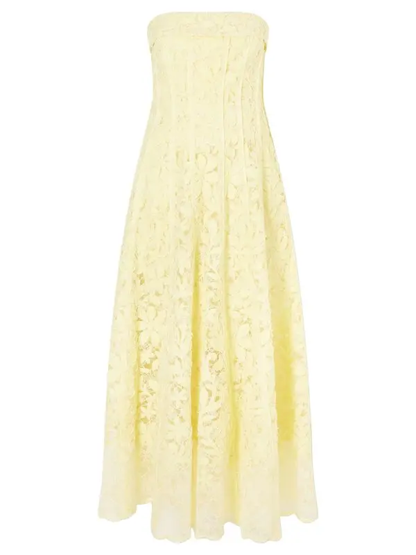 Simkhai Imogen Cotton Lace Strapless Midi Dress - Yellow