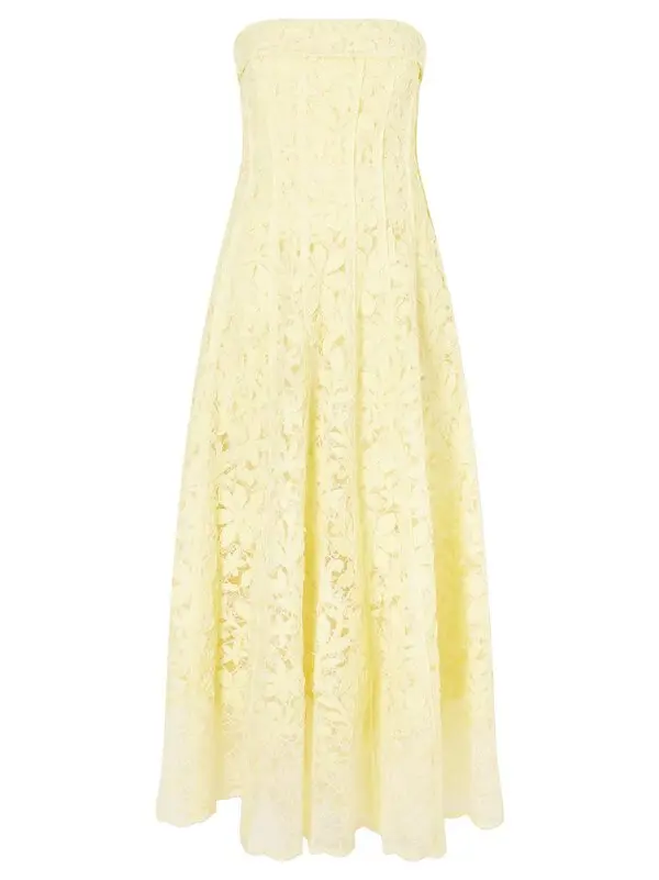 Simkhai Imogen Cotton Lace Strapless Midi Dress - Yellow
