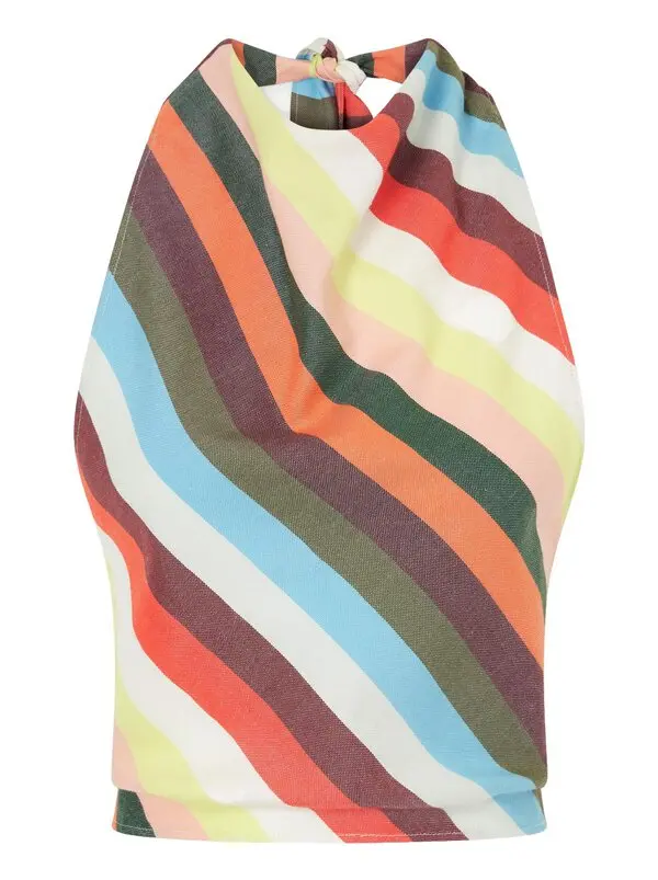 MARRAKSHI LIFE Halterneck Striped Cotton Tank Top - Multi