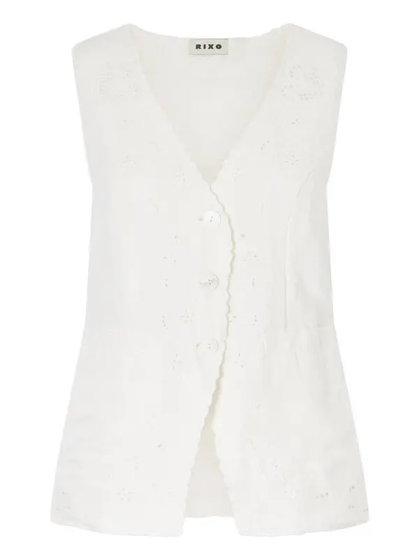 Rixo Jesse Broderie Anglaise Linen-blend Top - White
