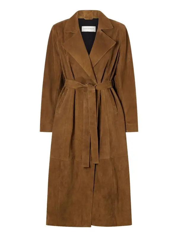 Nour Hammour Winona Belted Suede Long Coat - Brown
