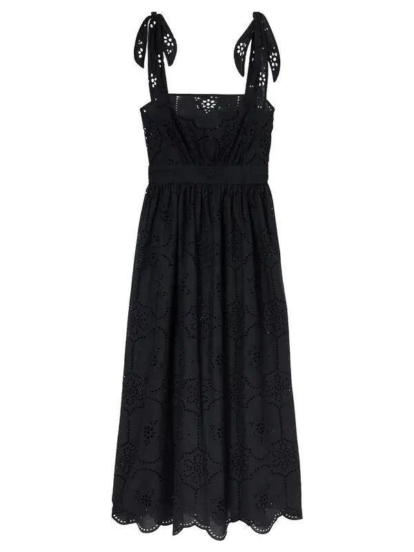 Matteau Broderie Anglaise Cotton Midi Dress - Black