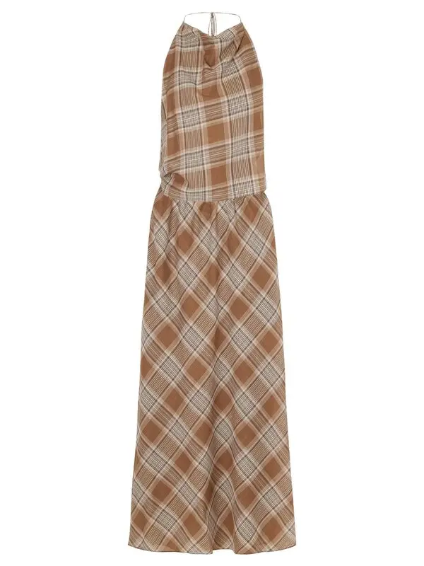 Matteau Layered Checked Cotton-voile Midi Dress - Brown