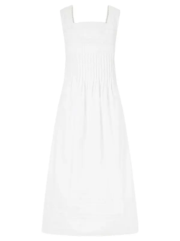 Loretta Caponi Lalla Ruched Broderie Anglaise Cotton-poplin Maxi Dress - White