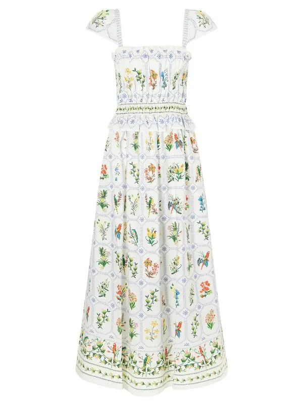 Farm Rio Tropical Porcelain Printed Cotton-poplin Maxi Dress - White