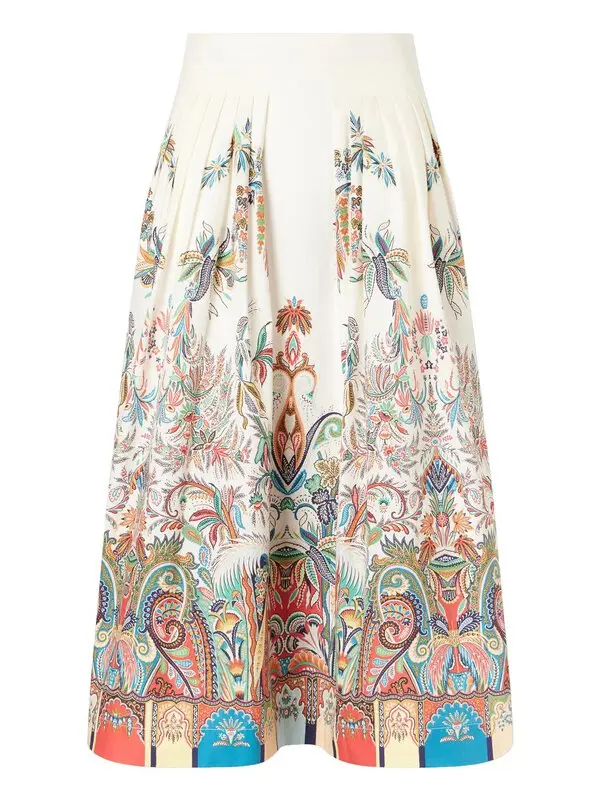 Etro Paisley-print Cotton-poplin Midi Skirt - White