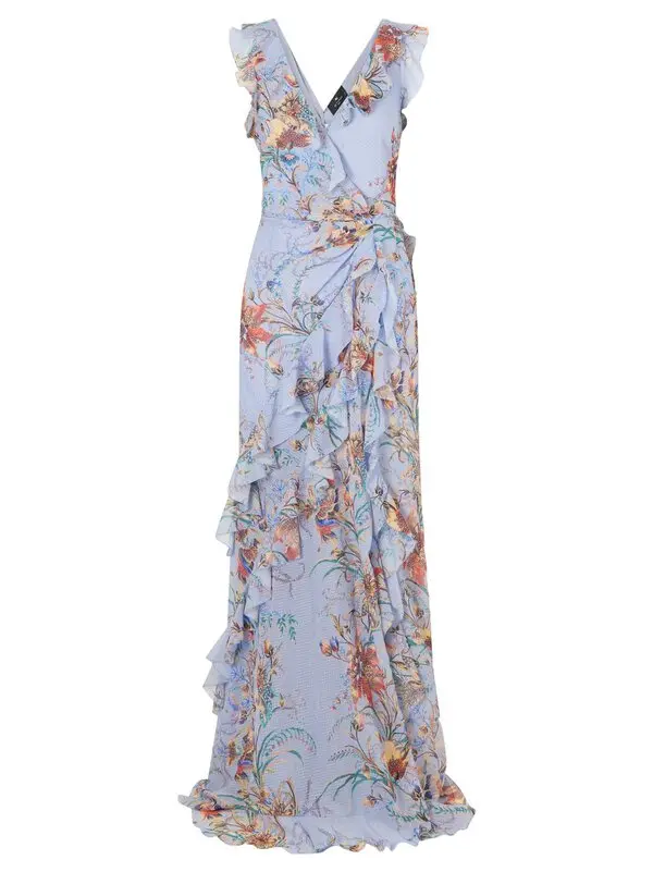 Etro Ruffled Tiered Paisley And Floral-print Satin Maxi Dress - Blue