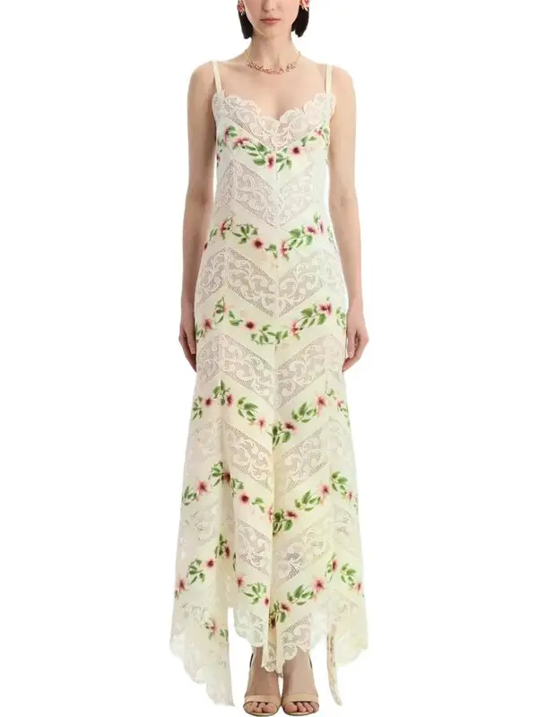 Oscar De La Renta Chiné Hibiscus Striped Cotton Poplin Dress - Neutrals