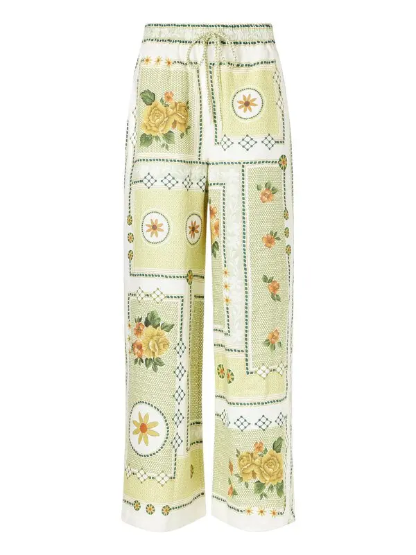 ALEMAIS Dixie Floral-print Wide-leg Linen Pants - Green