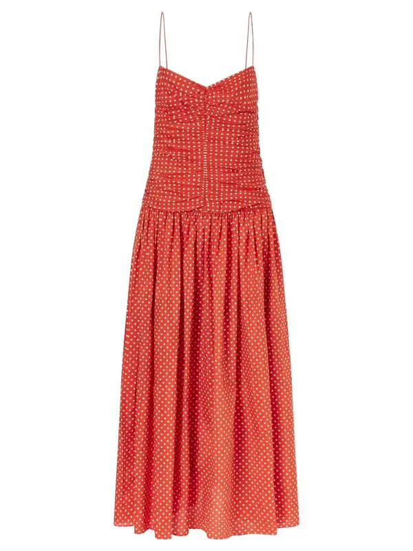 Matteau Polka-dot Organic Cotton And Silk-blend Midi Dress - Red