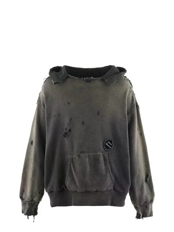 SAINT MXXXXXX Distressed Logo-patch Hoodie - Grey
