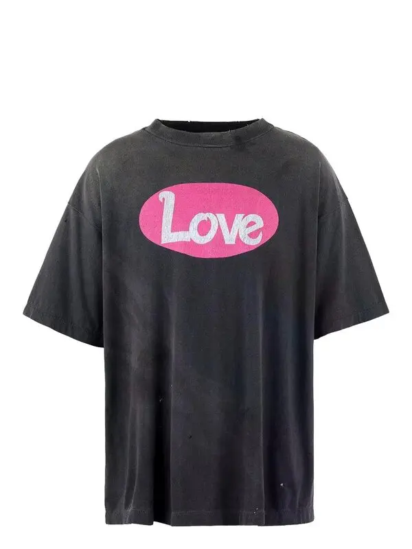 SAINT MXXXXXX Graphic-print Distressed T-shirt - Black