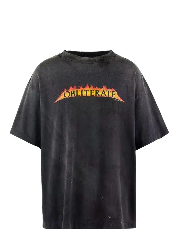SAINT MXXXXXX Obliterate Graphic-print Distressed T-shirt - Black